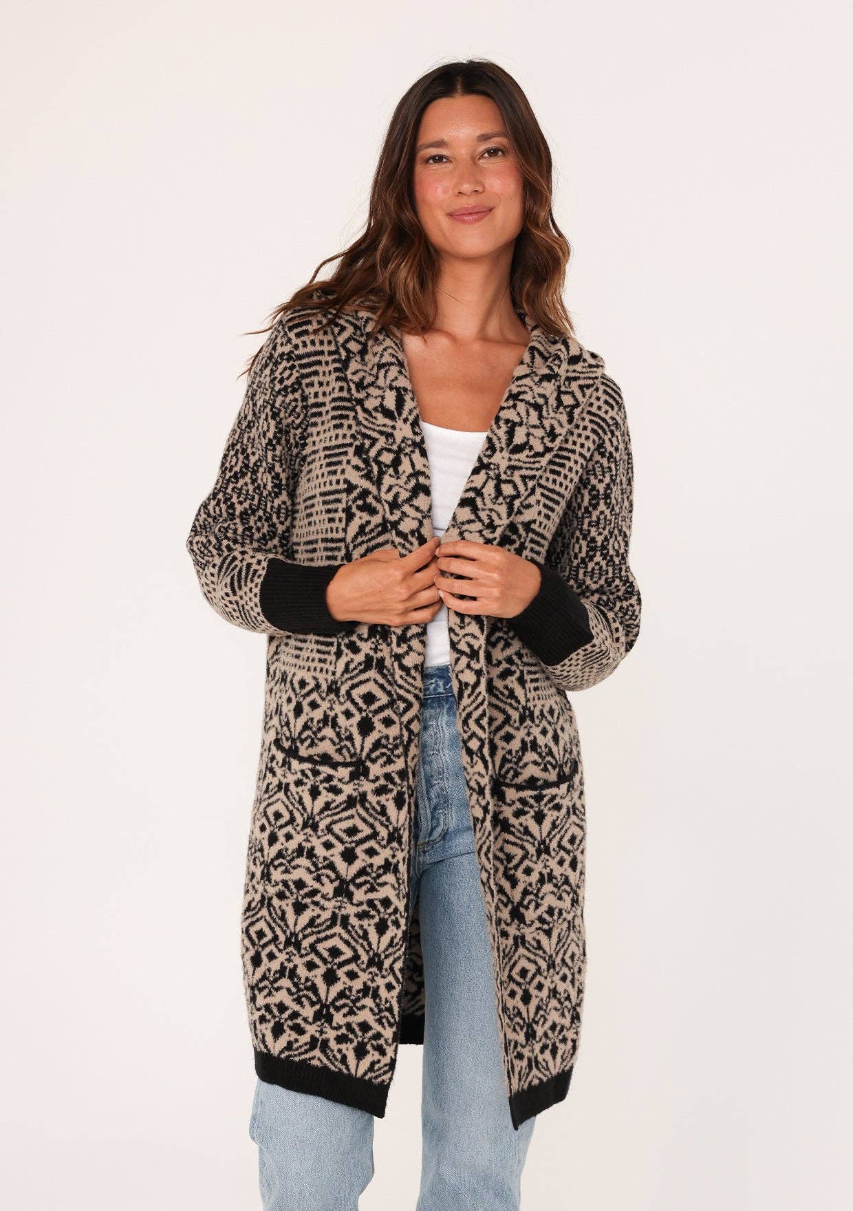 Lovestitch Patchwork Jacquard Open Front Hoodie Cardigan – Cloz to Home